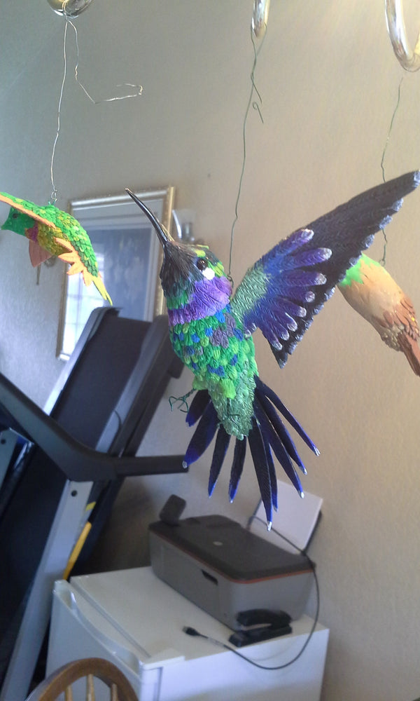 Blue and Green Hummingbird Sculpture - Polymer Clay Superstore
